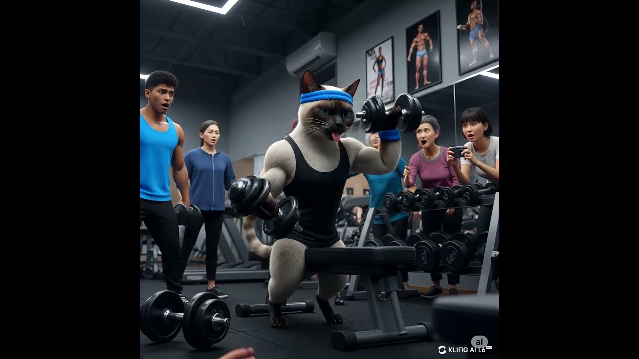 A muscular cat determined to build muscle...#aivideo #ai #aiart  #klingai