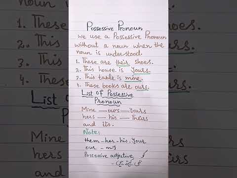 Definition of Possessive Pronoun and List of possessive pronoun