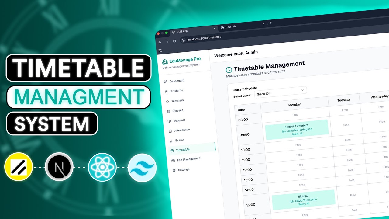 Timetable Management System using Next.js | Next.js Project | class schedule generator