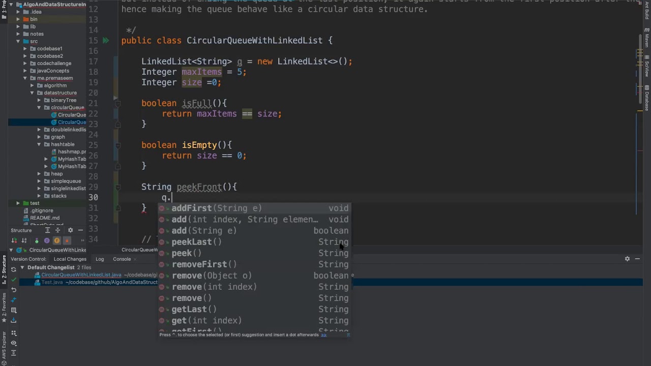 circular queue implementation using linked list in java