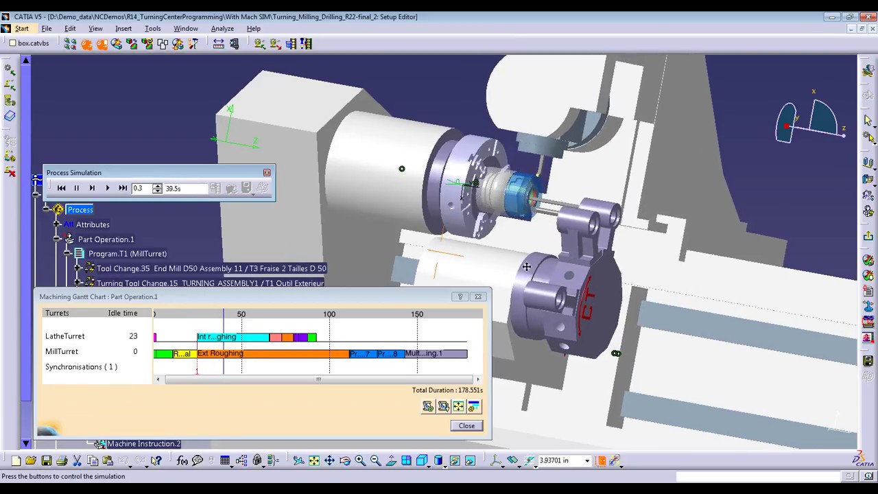 CATIA V5 Mill Turn Machine Simulation