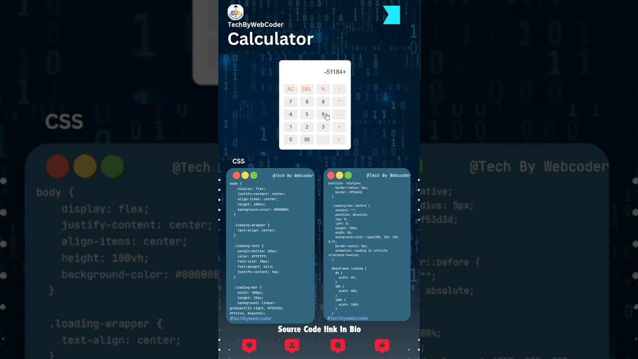 Digital Calculator Using Html,Css And Javascript|| Source Code Link In Description ||#techbywebcoder