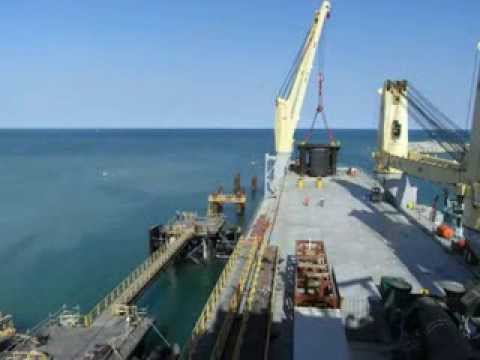 Installation of berthing and mooring dolphin headstock at Barrow Island