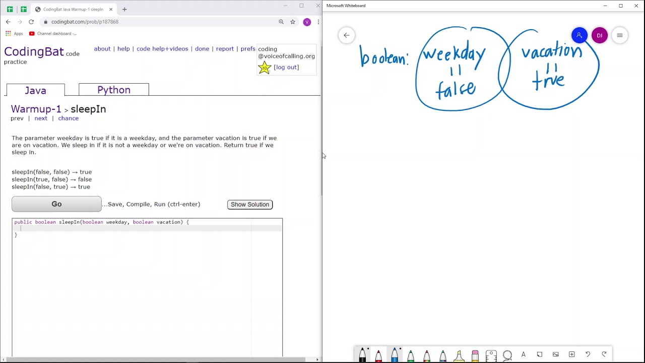Warmup-1 (sleepIn) Java Solution || Codingbat.com
