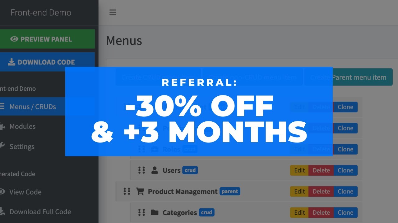 QuickAdminPanel Referrals: Get 3 Months Free and Give -30% to Friends
