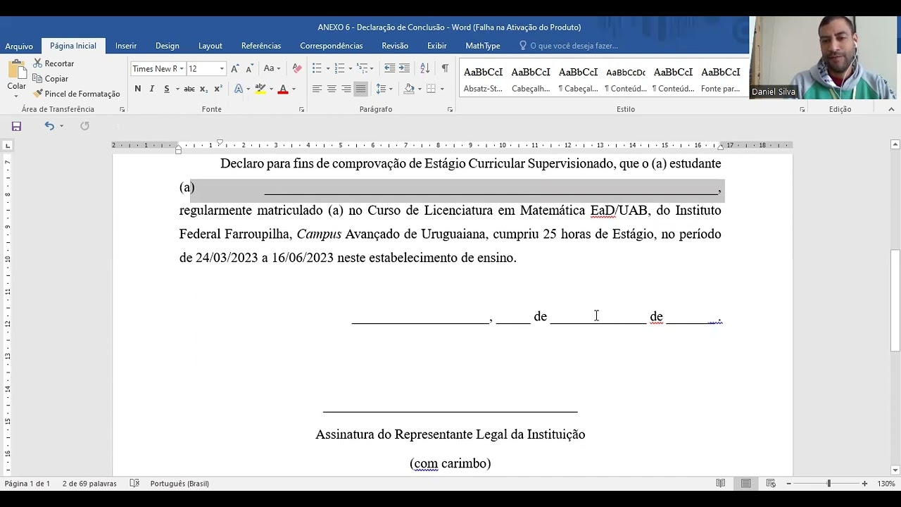 Declaração de Conclusão do Estágio (orientações)