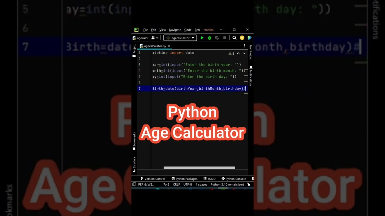 Python Age Calculator | Python Tutorials for Beginners #python #agecalculator