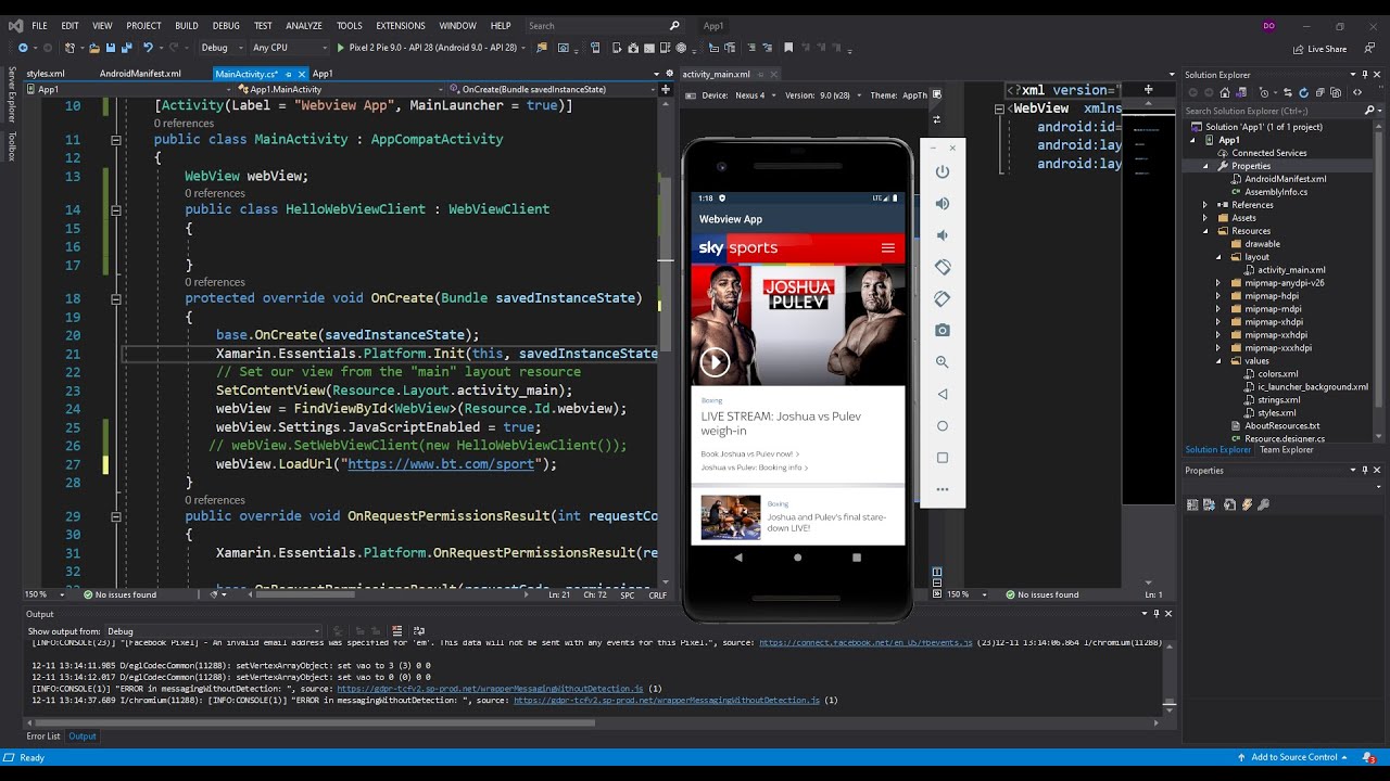 Xamarin Android WebView in Visual Studio 2019 |  Getting Started