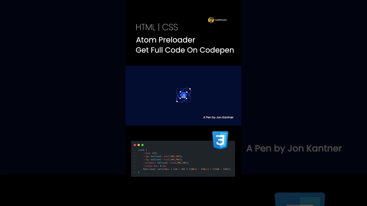 Atom Preloader  #html #css #javascript #shorts