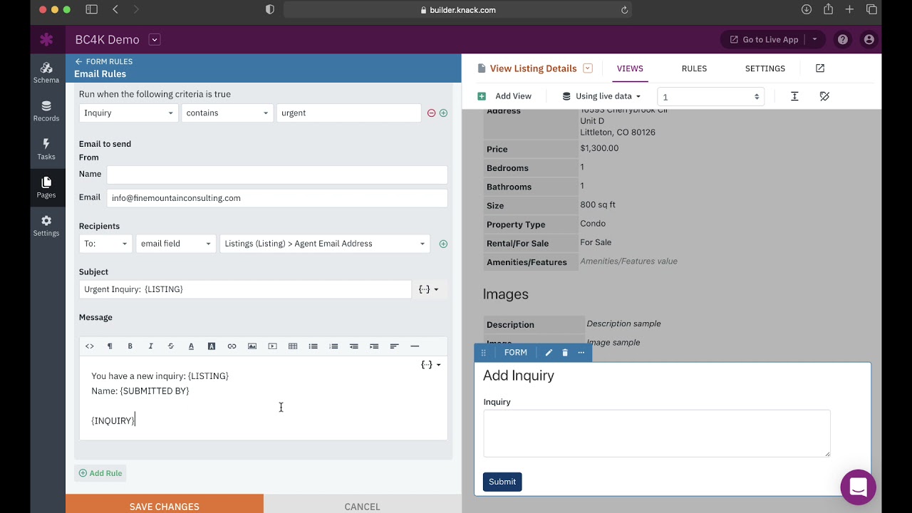 Set email notifications in your Knack database application