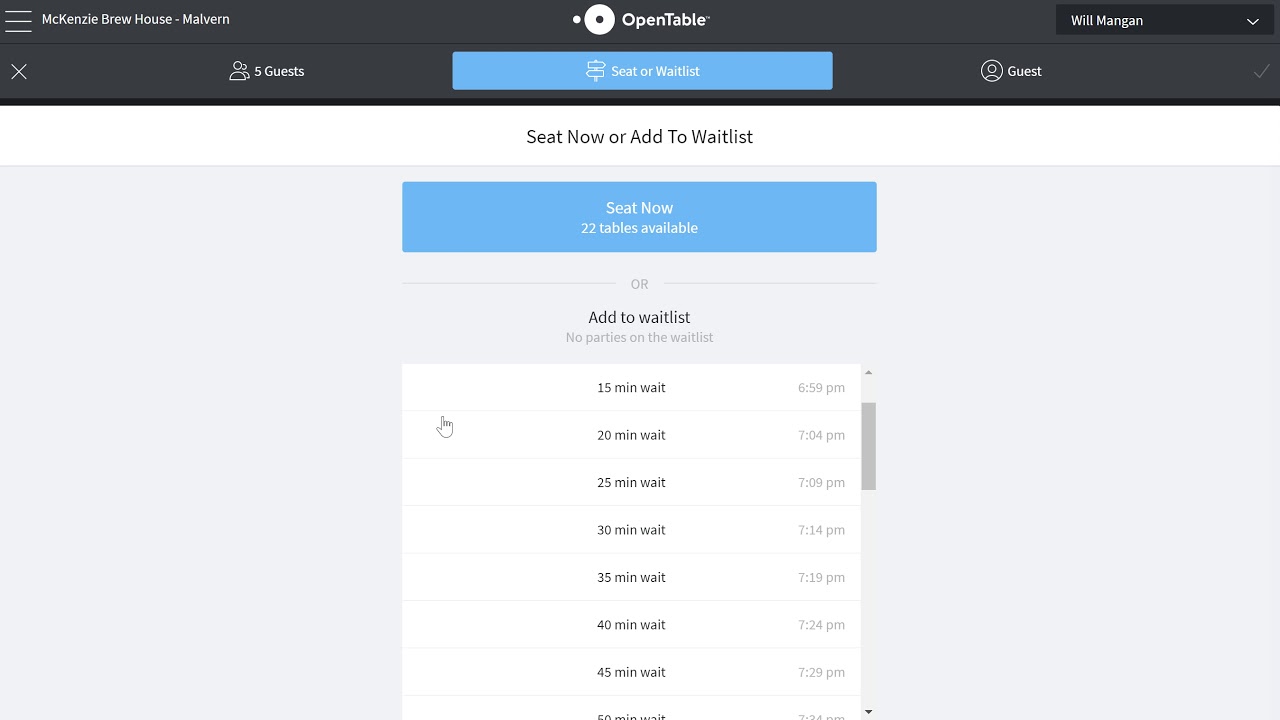 Managing A Waitlist With OpenTable