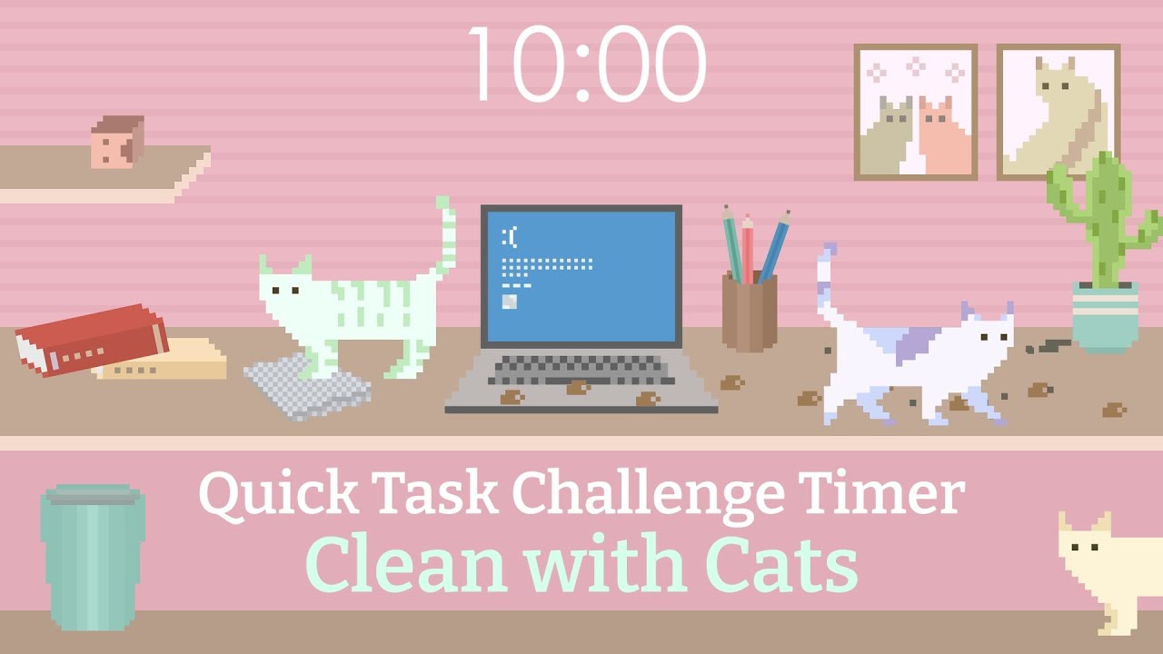 Quick Task Timer - Finish in 10 minutes! | Clean with Cats 🐱🧹 | Pixel animation & cute BGM♡