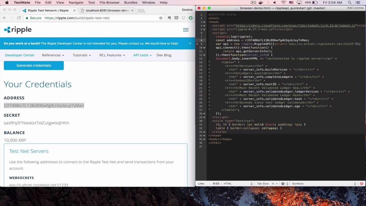 Using the Ripple Javascript API from the browser