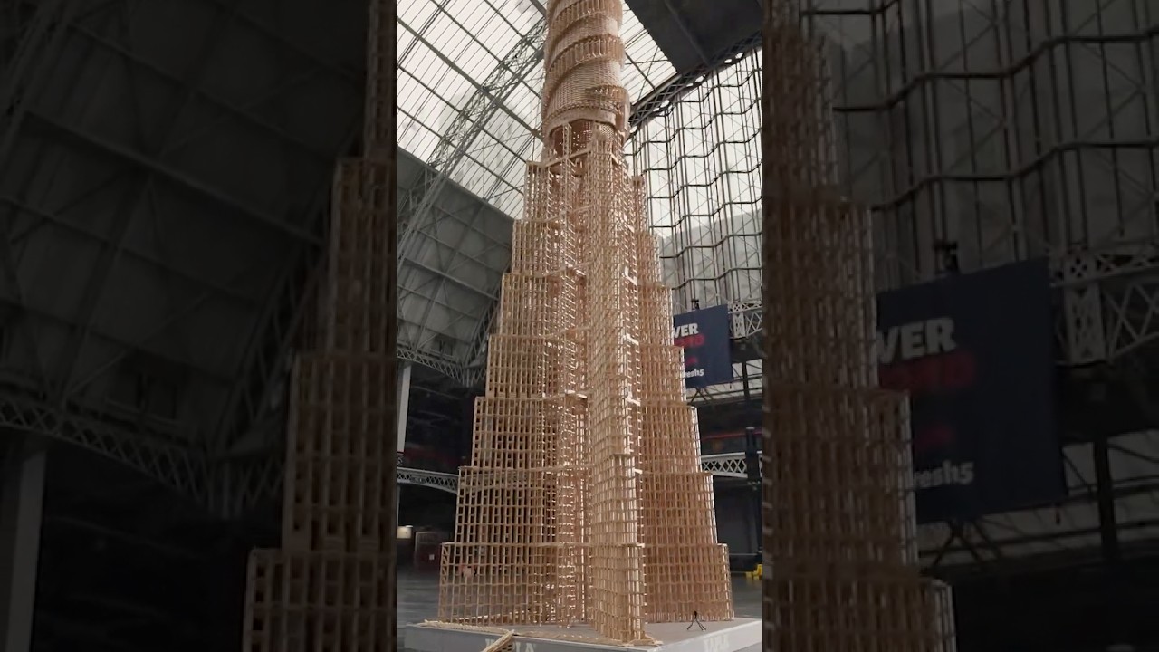 Toppling the world's tallest tower made from wooden blocks (27 METRES!) 😳