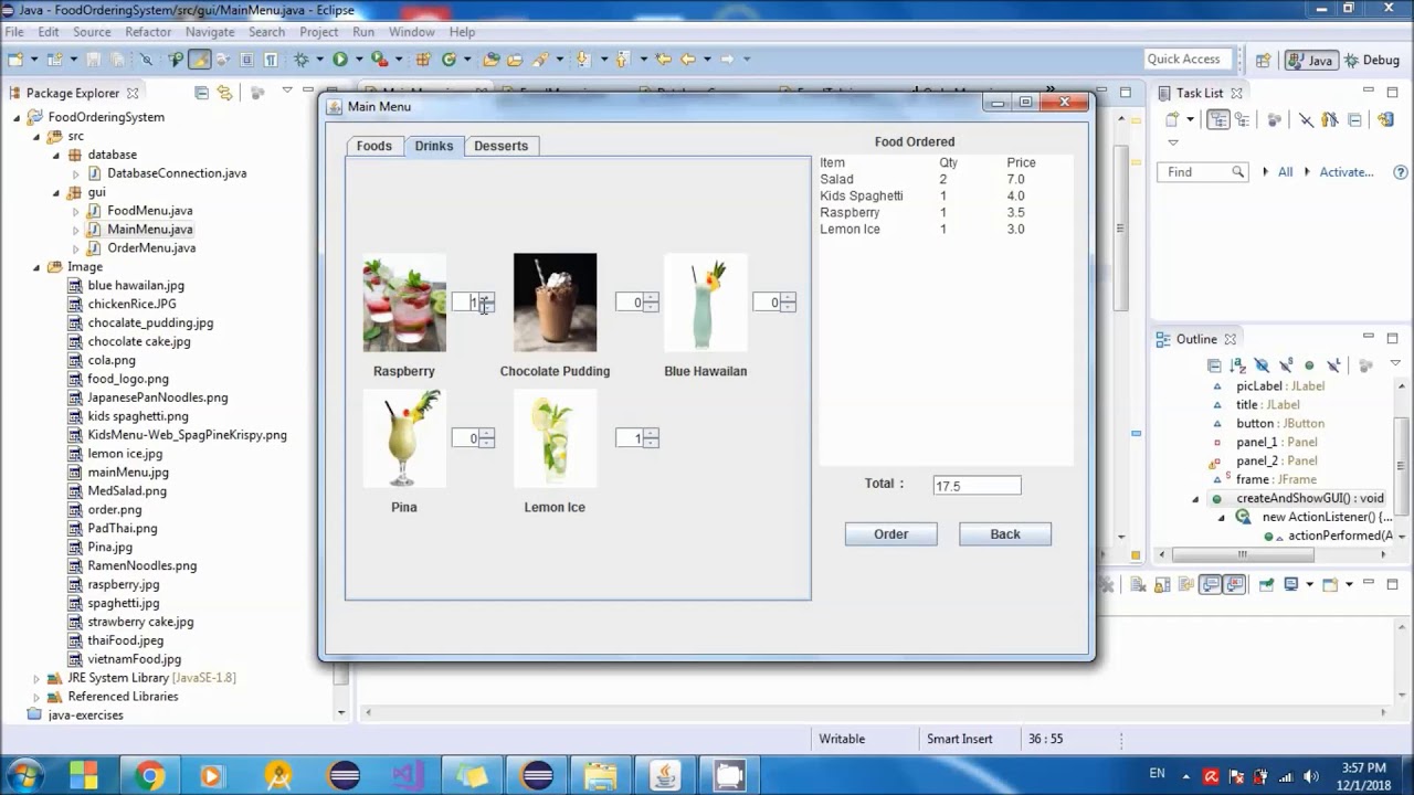 Food Ordering System using Java