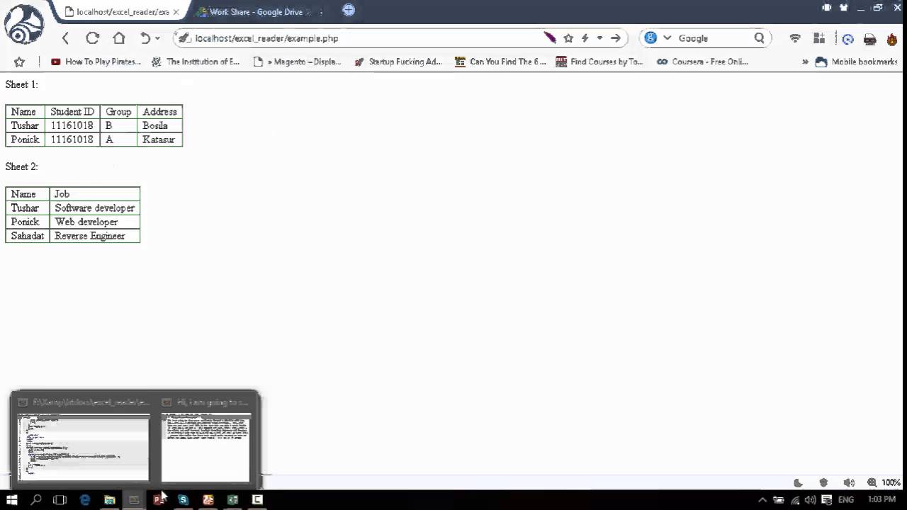 Reading MS Excel file using php