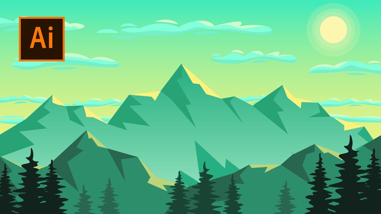 Mountain Landscape / Adobe Illustrator tutorial / Hot keys / For vector stock