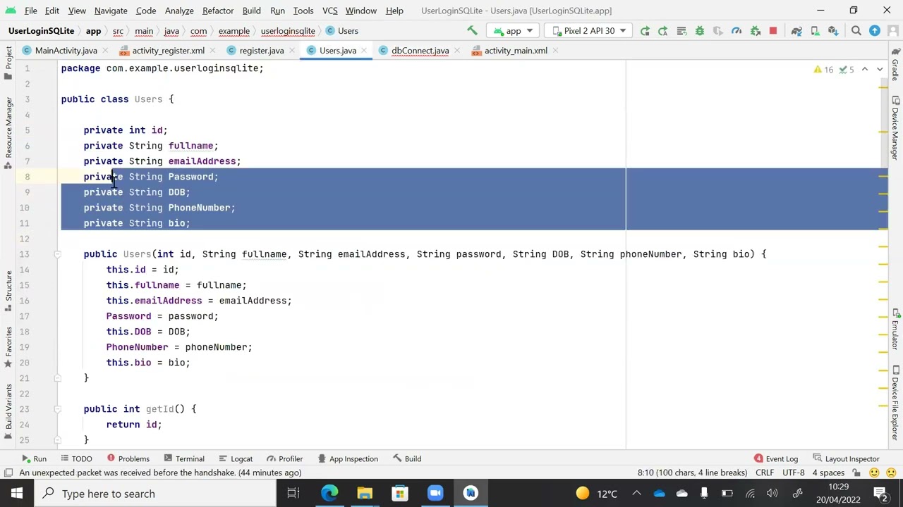 Java SQLite Register and Login   Part 5   SQLiteOpenHelper Class
