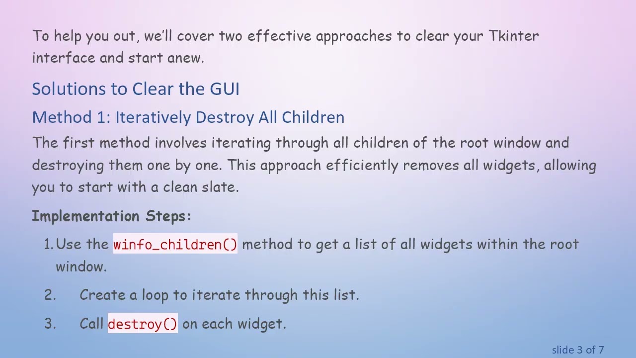 How to Remove All Elements in a Tkinter GUI?