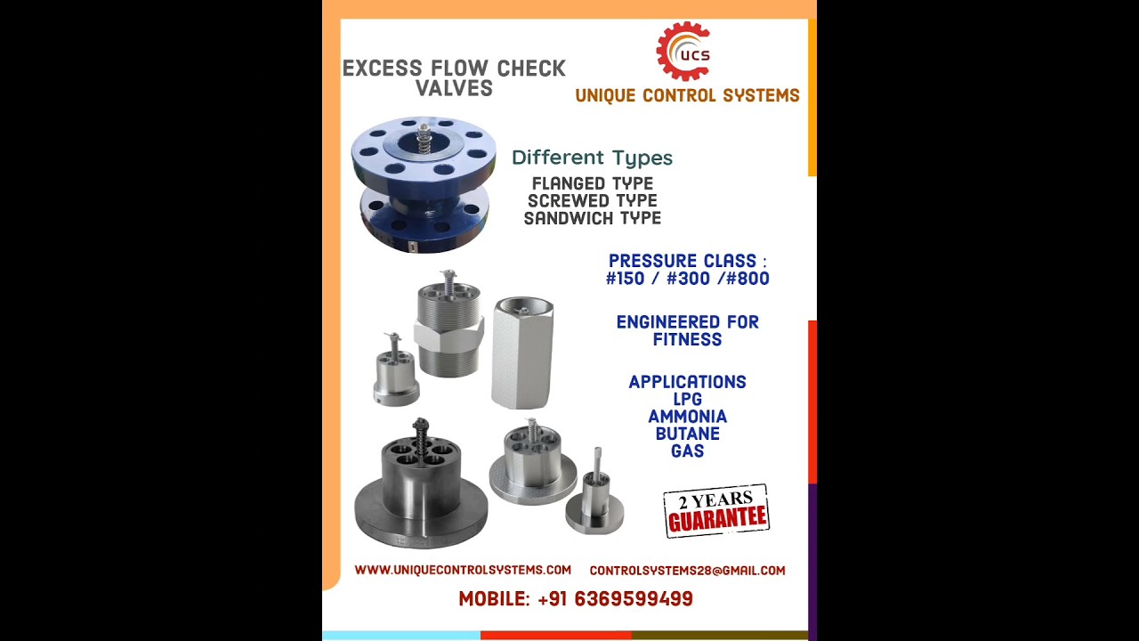 What is Excess Flow Check Valves - Types of Excess Flow Valves - #LpgValves @uniquecontrolsystems