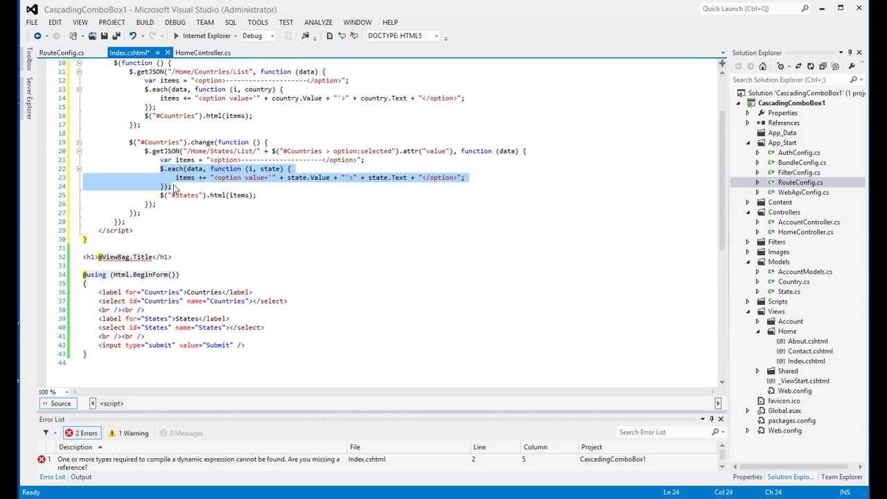 ASP.NET MVC 4 - Cascading Drop Down List