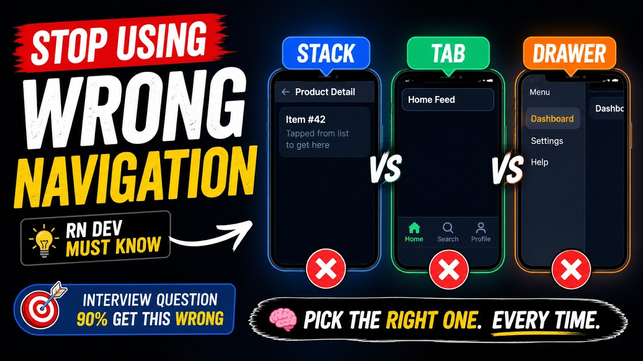 React Native Navigation Explained: Stack vs Tab vs Drawer — and When to Use Each|#DevInterviewSeries