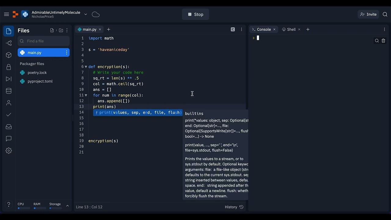 Hackerrank Encryption - Python Solution