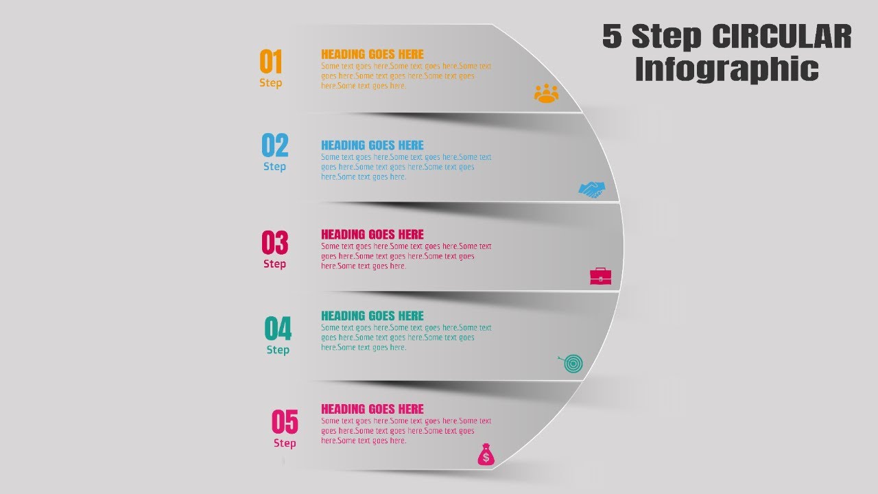 2.Adobe Illustrator Design -  5 Step Circular 3D shadow Infographic | Business Infographic