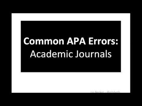 Common APA Errors: Journal Articles