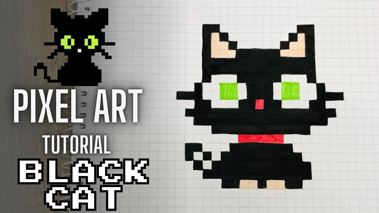 Pixel Art Tutorial: Drawing BLACK CAT Step by Step