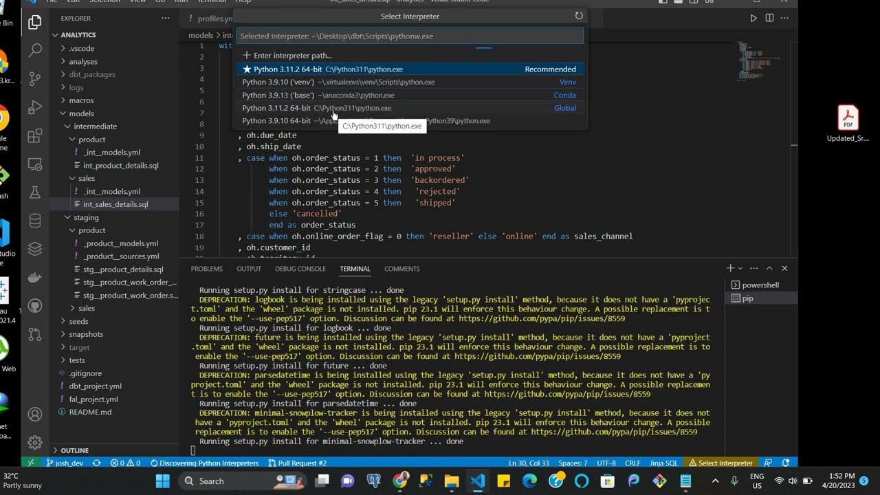 Connecting dbt power user extension to dbt project on VS Code in a virtual environment