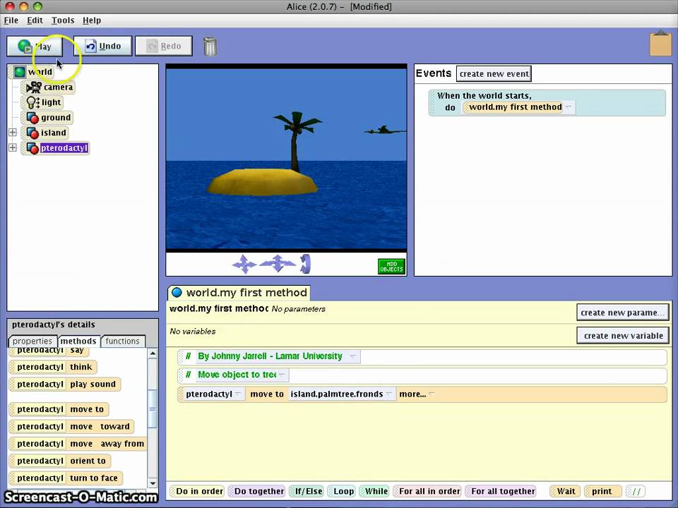 Programming with Alice - Commenting, moving objects and Say