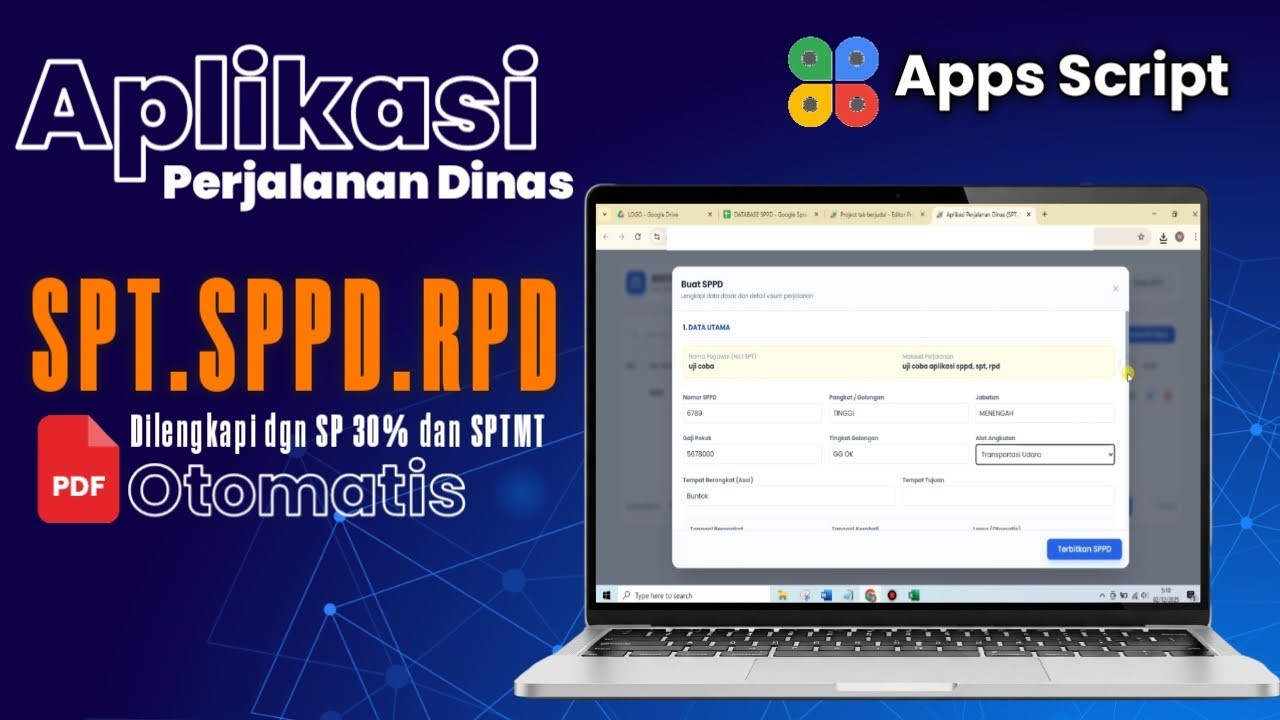 Cara Membuat Aplikasi Perjalanan Dinas Otomatis dengan Google Apps Script | Cetak SPT SPPD RPD PDF