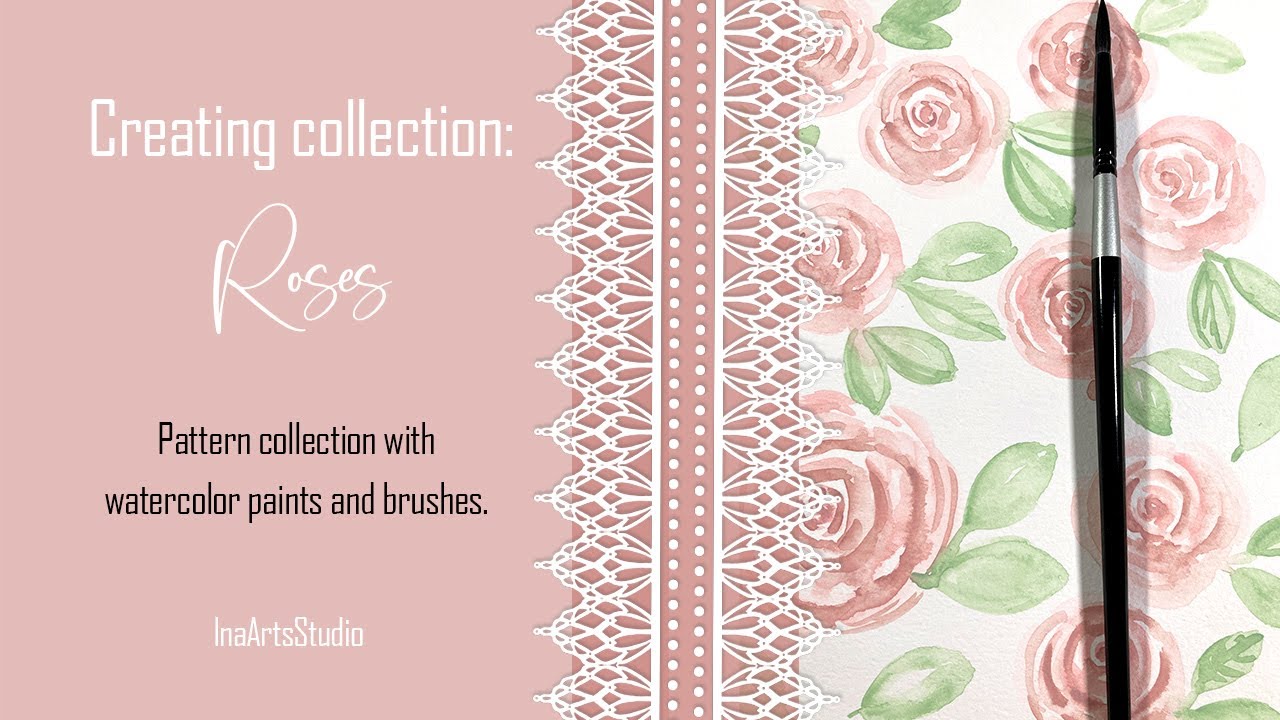 How I paint my surface pattern designs with pink roses and green leaves Fast video (Part 1!)