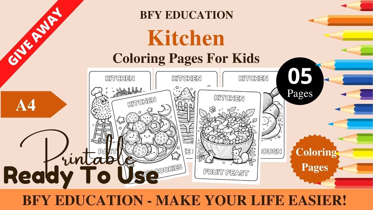 FREE Kitchen Coloring Pages For Kids 5 Pages