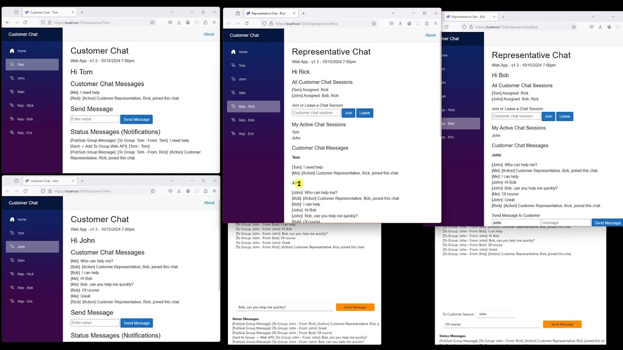 Customer Support Chat Web Application Demo Using Real-Time Notifications