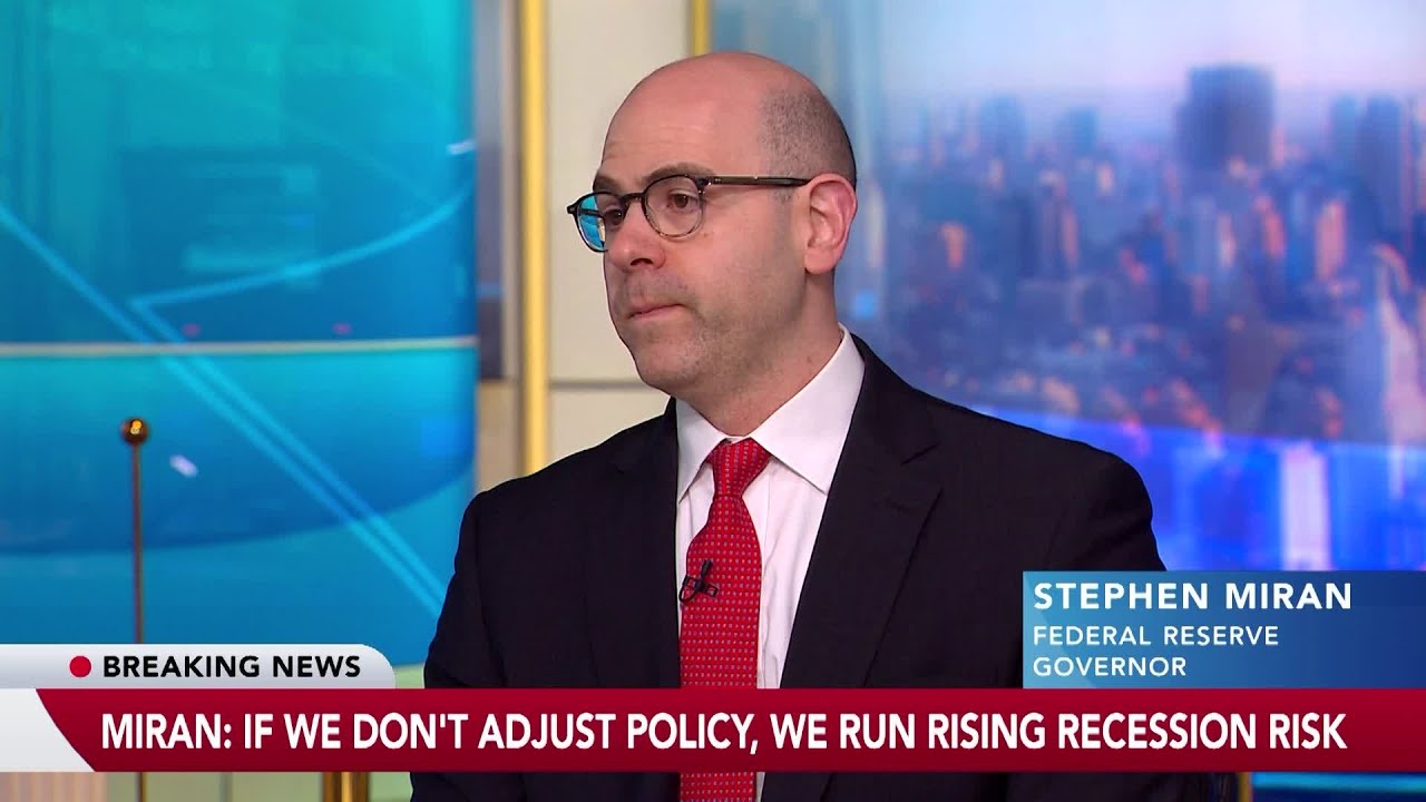 Fed's Miran Says Recession Risks will Rise Unless Policy is Adjusted
