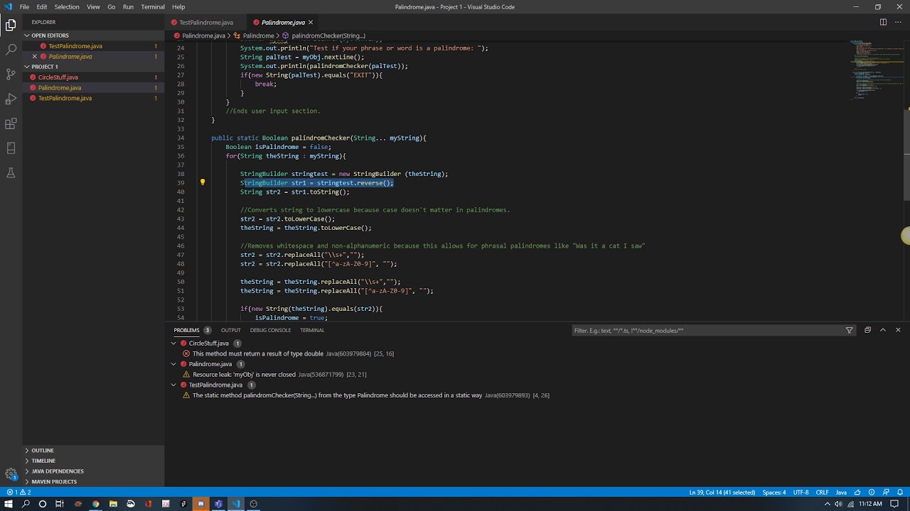 Java: Palindrome Checker using VarArgs and StringBuilder