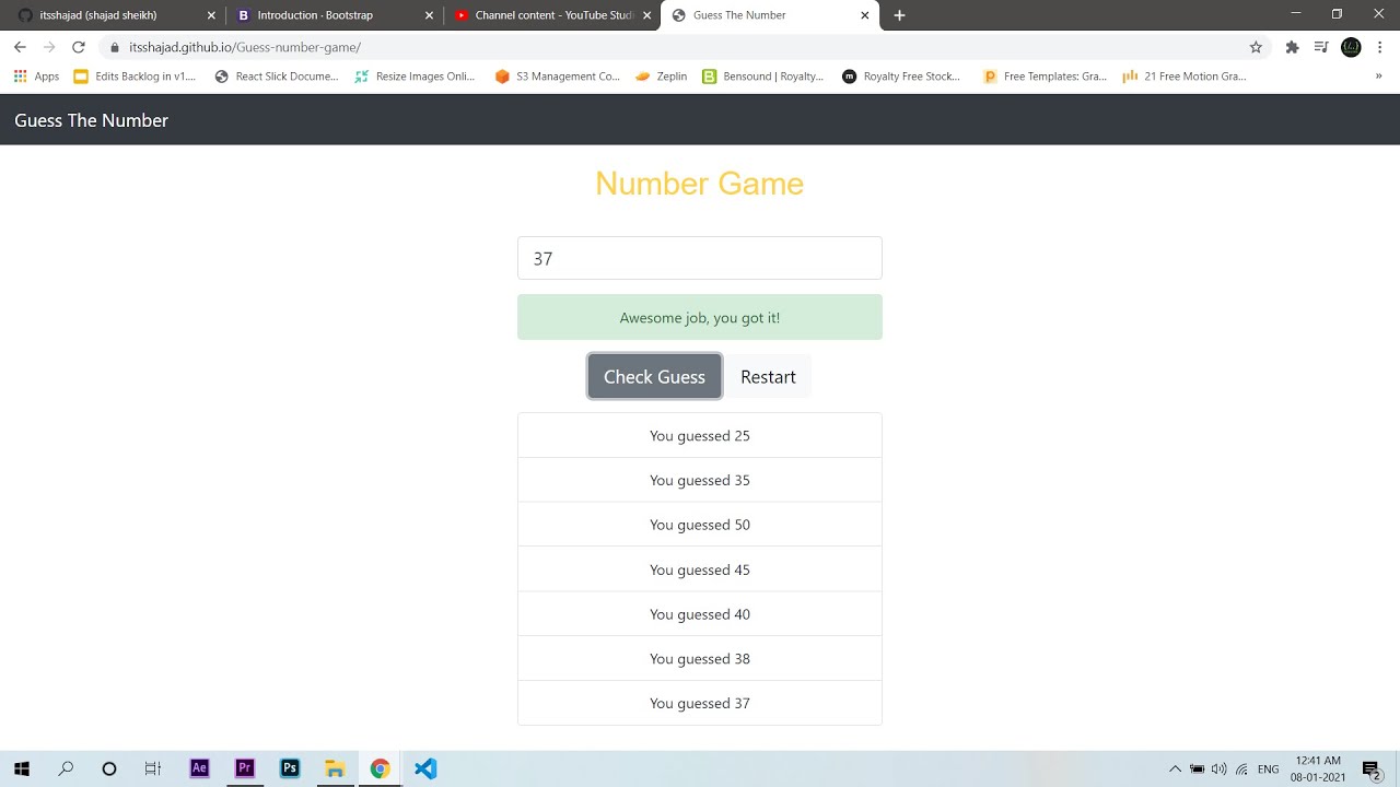 Number Guessing Game | Using | JavaScript | HTML | CSS Bootstrap | Number Game