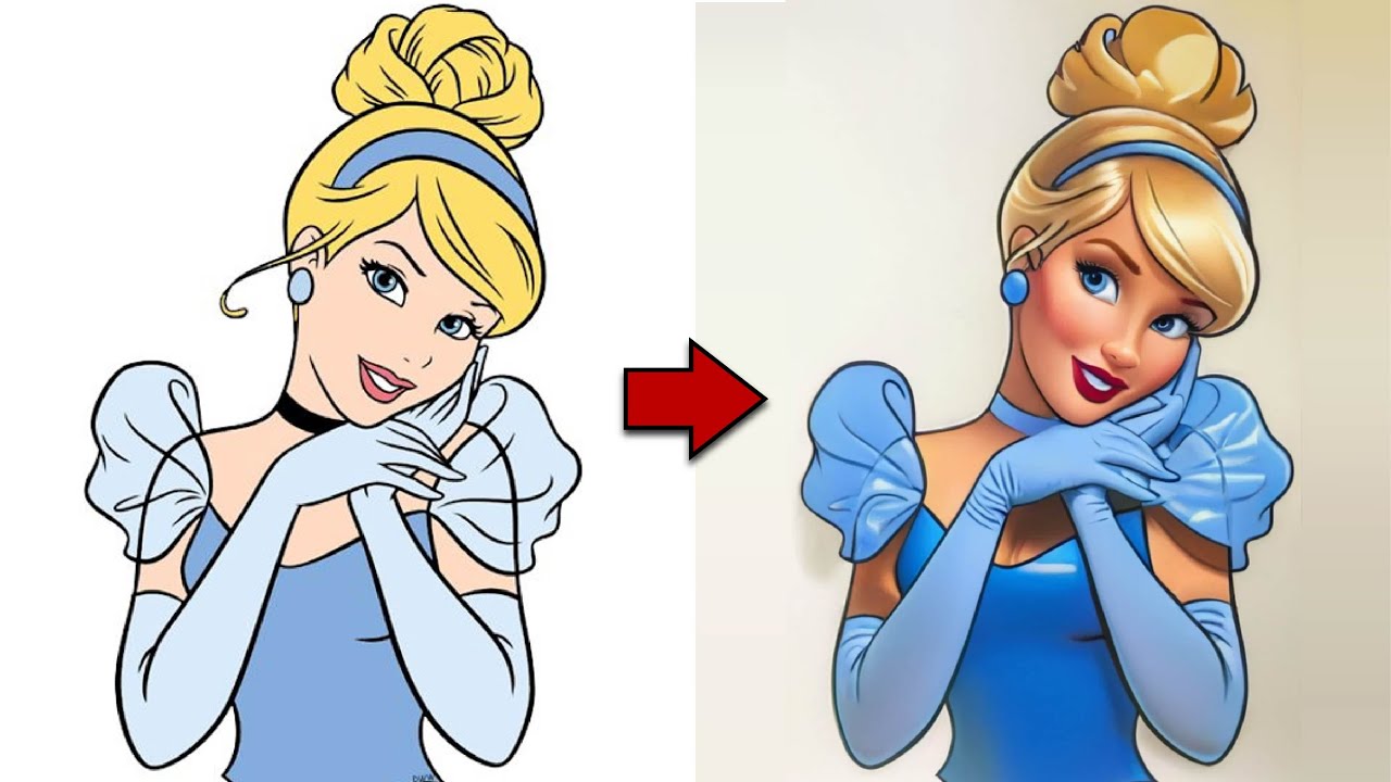 CINDERELLA Cartoon Character 2D photo Look 3D in just one click-FREE | Make 3D Cartoon For Beginners