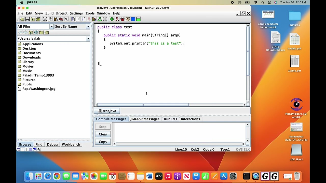 How To Test Java configuration using jGRASP