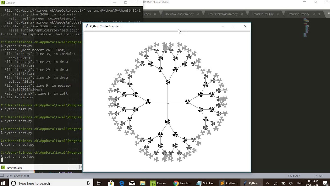 Python Turtle Graphics- Recursive Binary Tree Design 5