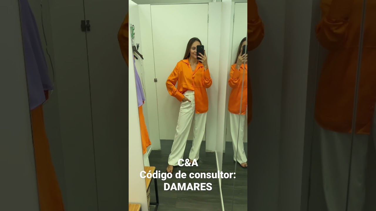Camisa laranja e calça branca C&A - link das peças na descrição
