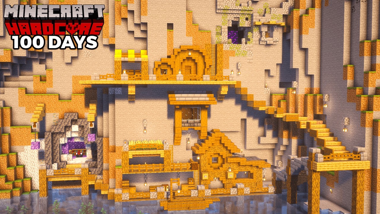 I Survived 100 Days Building a Cozy MOUNTAIN BASE in Hardcore Minecraft