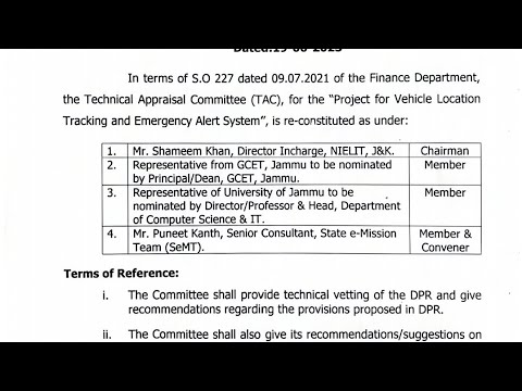 Re-constitution of Technical Appraisal Committee TAC for the Project for Vehicle Location Tracking๐๐