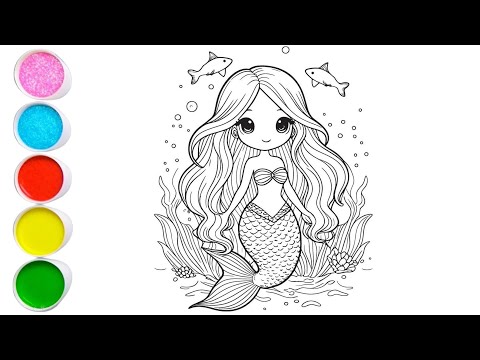 Cute Mermaid Drawing for kids, Painting & Coloring for kids | Let's Draw Together