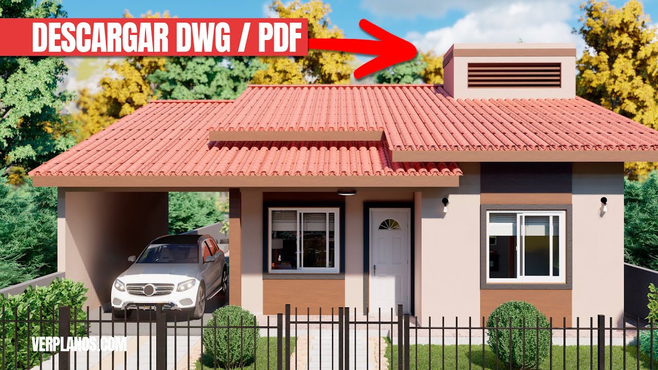 ✅ Planos de Casa #3 Habitaciones #2 Baños #1 Planta (DWG / PDF)