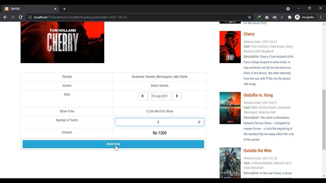 Movie Ticket Booking System in PHP MySQL with Source Code - CodeAstro