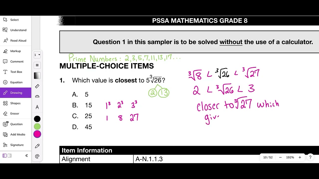 2022 Problem 1 Grade 8 PSSA Math PDE Item and Scoring Sampler