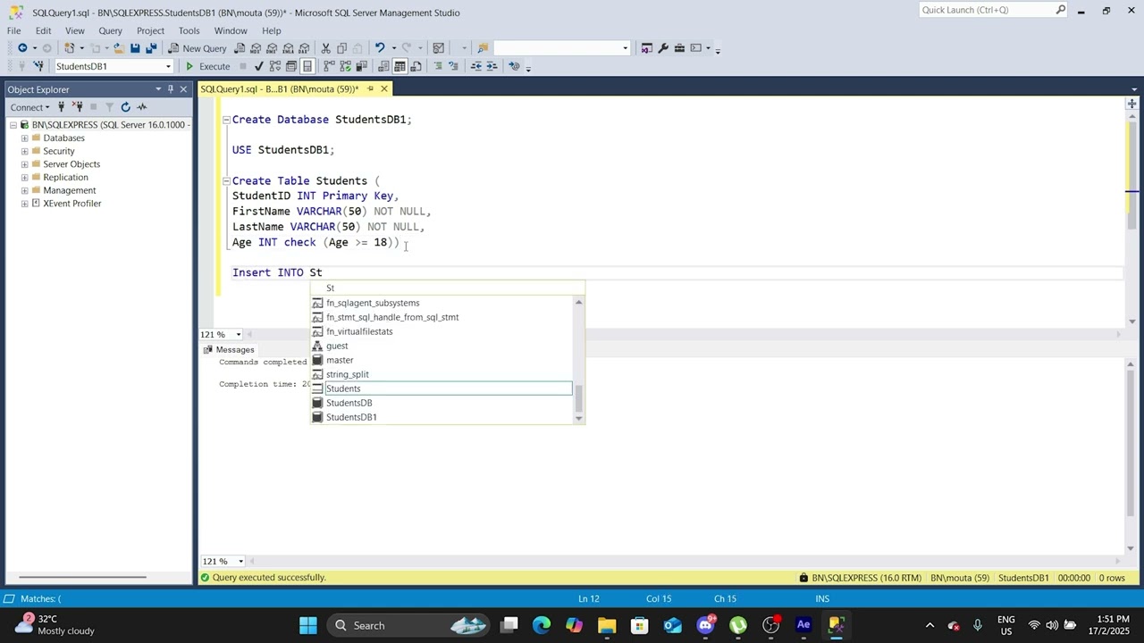 SQL Server Management Studio (SSMS) Basic Tutorial : Creating a Table with SQL